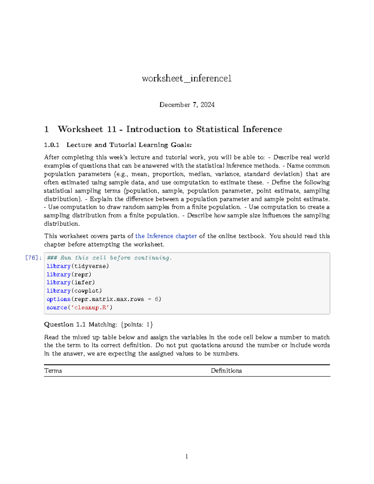 Worksheet inference 1 - Answers - worksheet_inference December 7, 2024 ...