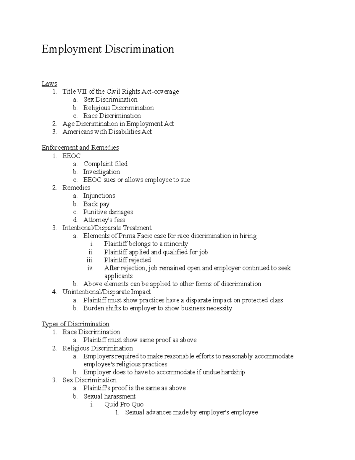Employment Discrimination - Employment Discrimination Laws 1. Title VII ...