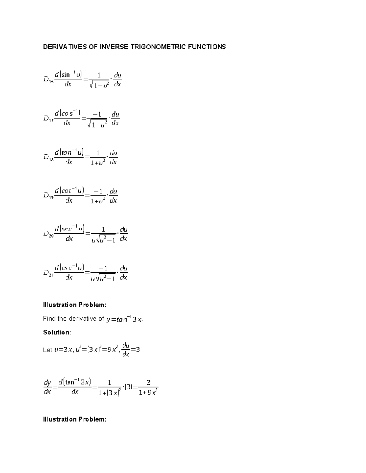 Derivatives OF Inverse Trigonometric Functions - DERIVATIVES OF INVERSE ...