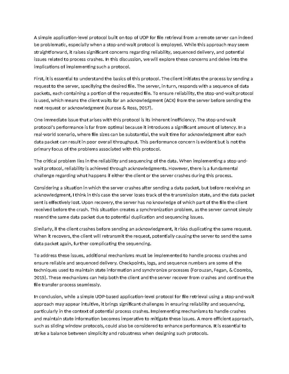 Discussion Forum Unit 6 - A simple application-level protocol built on top of UDP for file ...