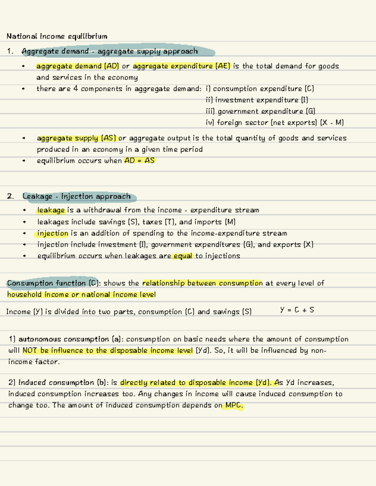 ECO211 - chapter 3 (determination of national income equilibrium ...