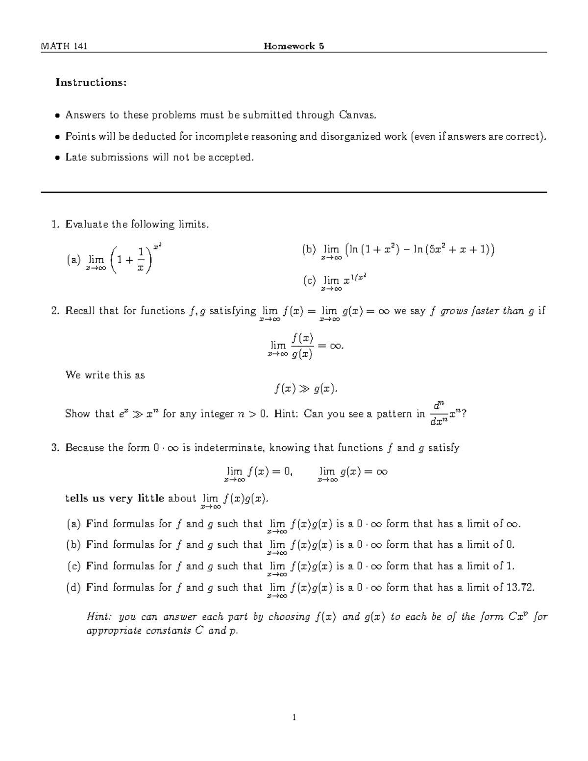 141s24-hw5 1 - Homework - MATH 141 Homework 5 Instructions: Answers to ...
