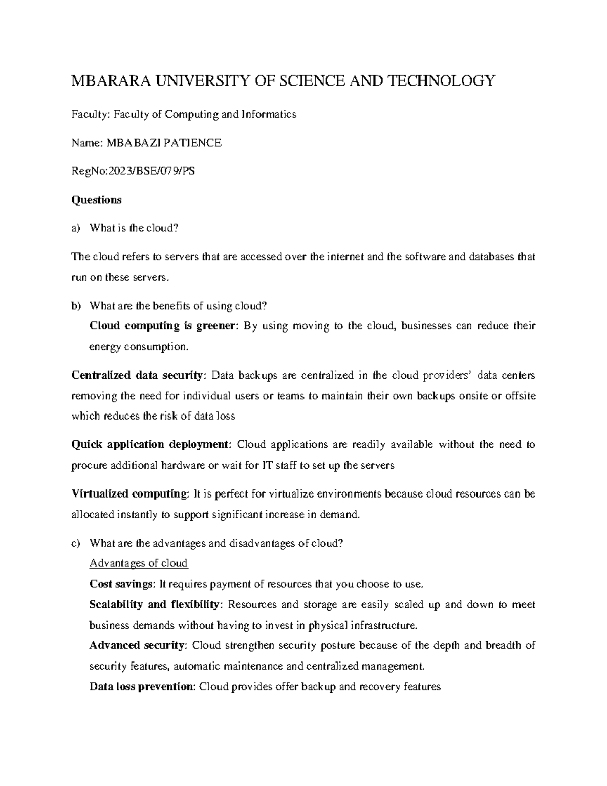 Assignment 1 - requirements engineering - MBARARA UNIVERSITY OF SCIENCE AND TECHNOLOGY Faculty ...