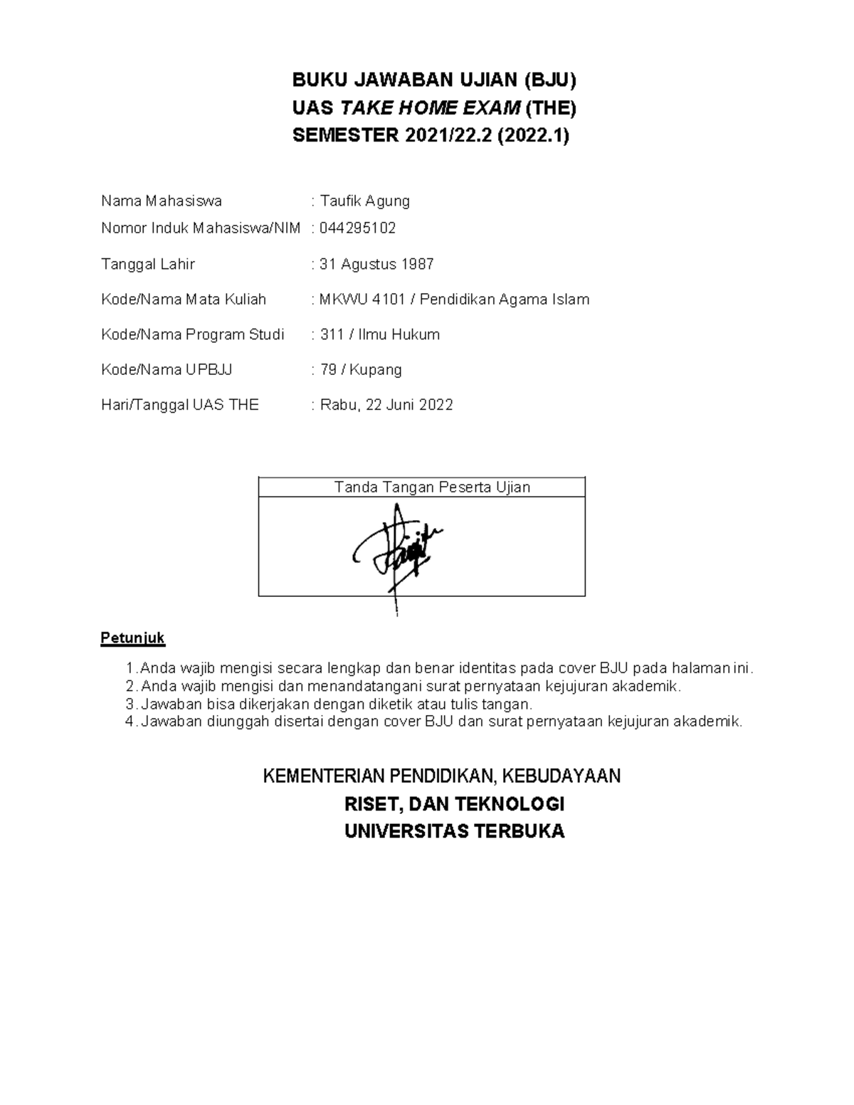 BJU PAI - buku jawaban umum - BUKU JAWABAN UJIAN (BJU) UAS TAKE HOME ...