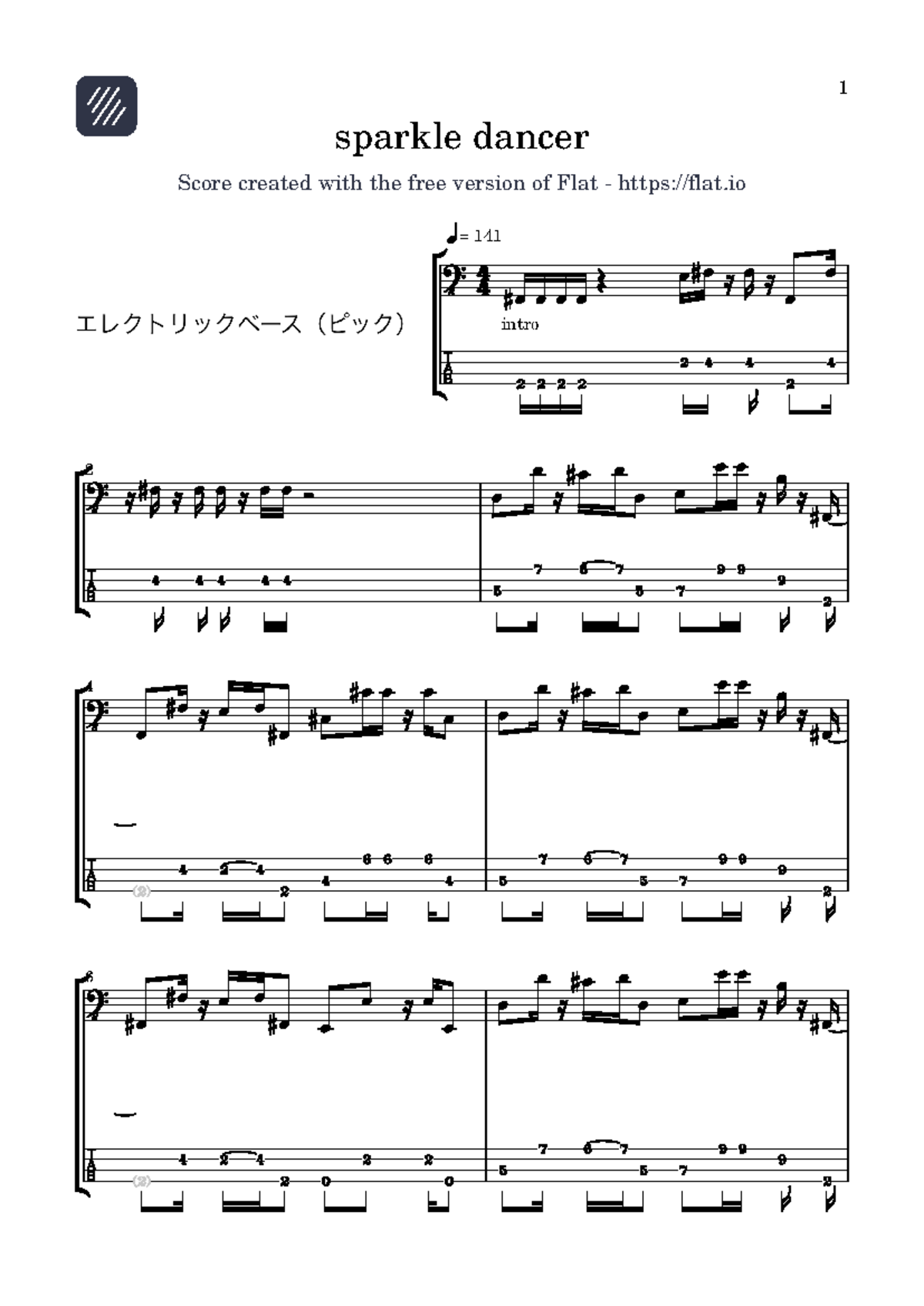 Sparkle Dancer. - Programación - intro = 141 2 4 1 sparkle dancer Score ...