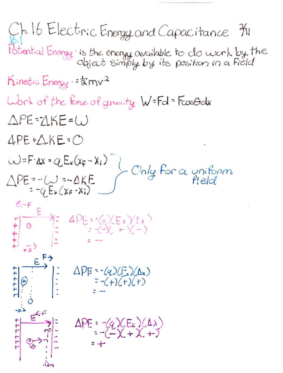 Ch.16 Notes - Ch Electric Energy and Capacitance. 31 1 Potential Energy ...