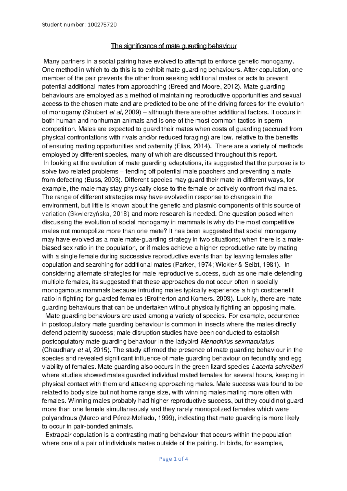 The significance of mate guarding behaviour essay - The significance of ...
