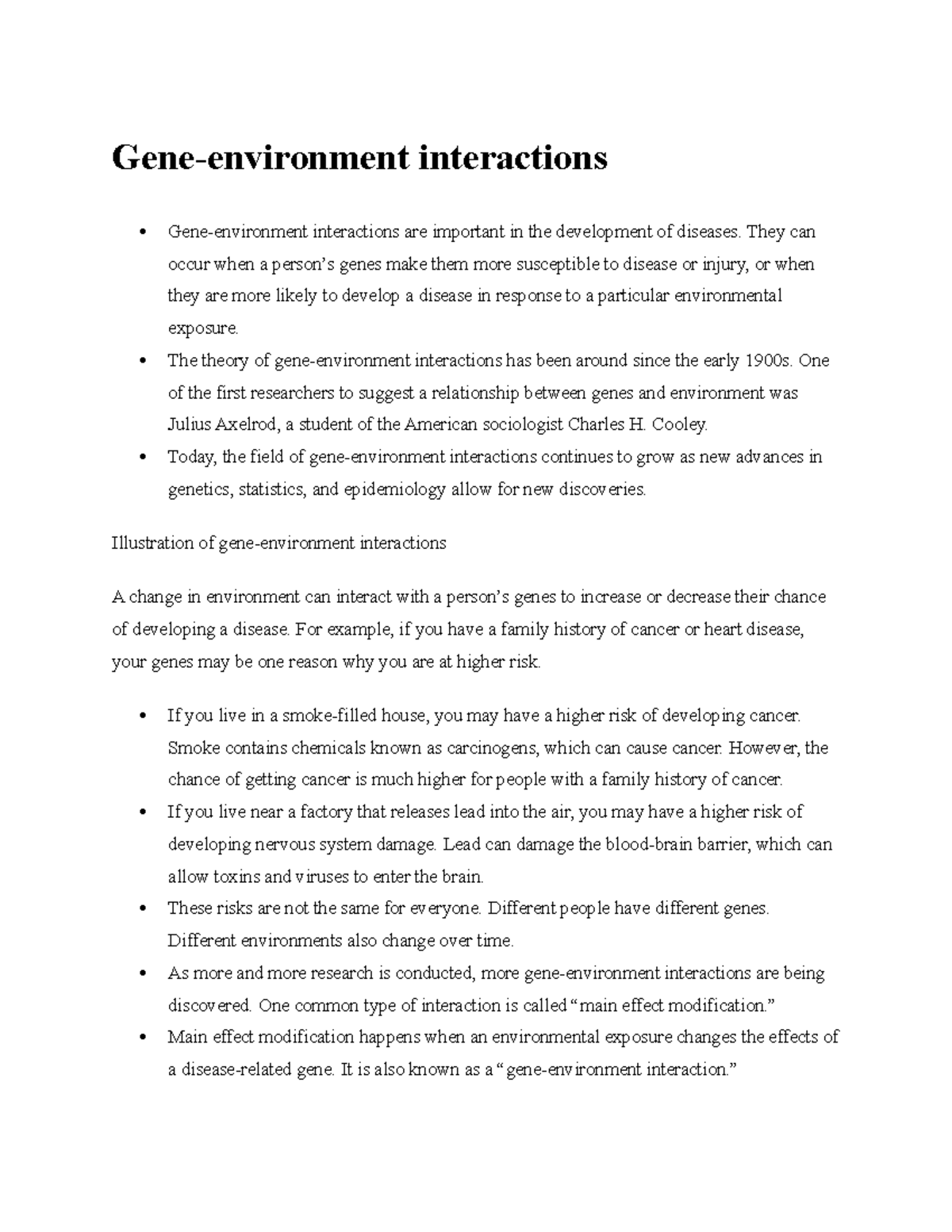 Gene* - notes - Gene-environment interactions Gene-environment ...