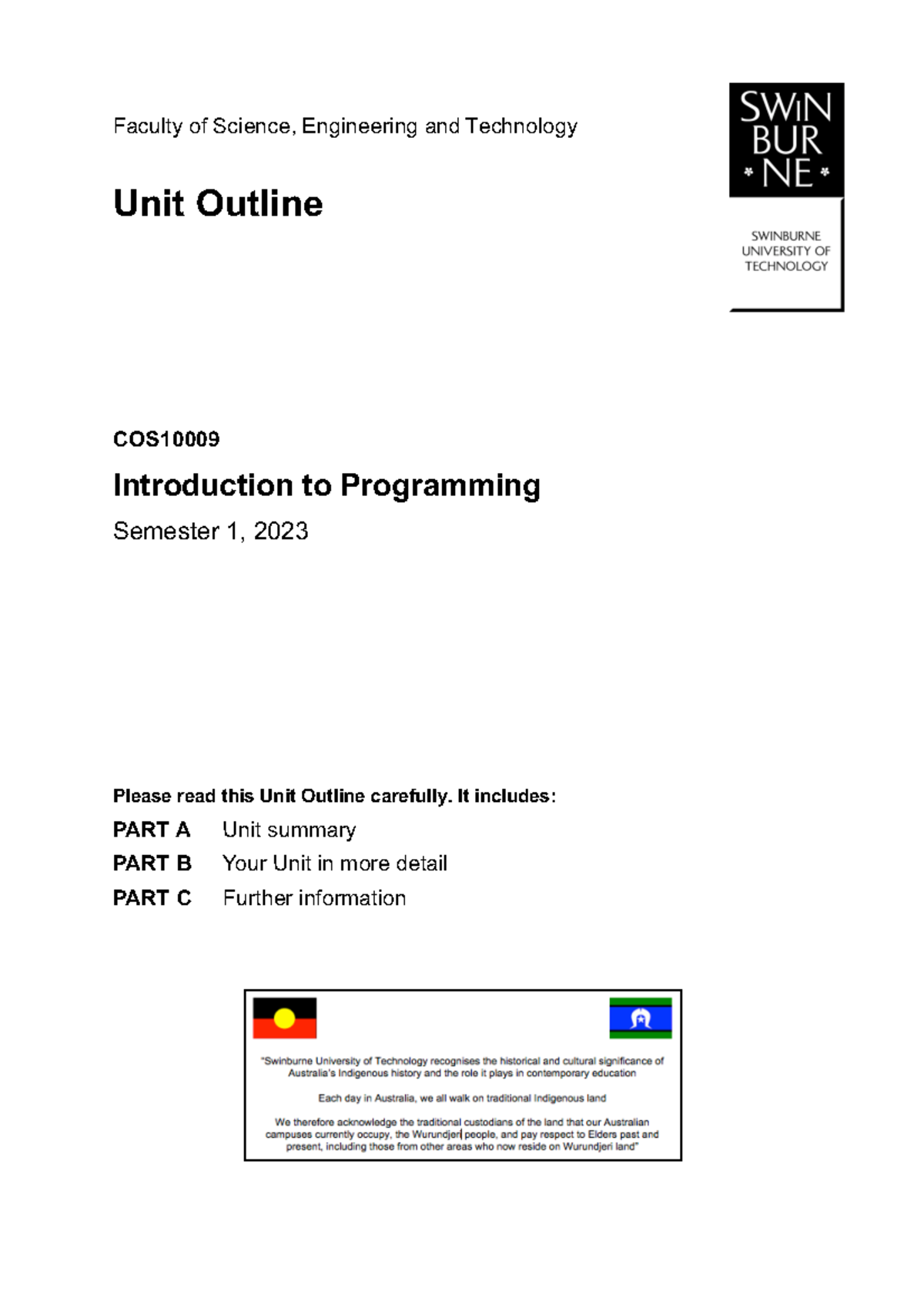 Unit Outline ITP Sem 1 2023-2 - Faculty of Science, Engineering and ...
