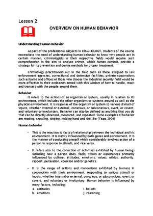 Dimensions of Human Behaviour - Lesson 3 In this view, it explains how ...