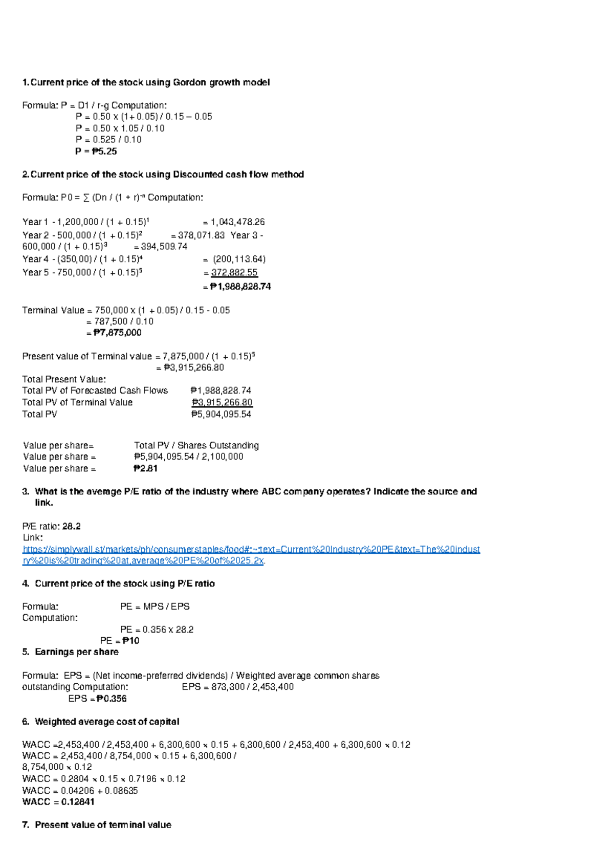 Equity - Current price of the stock using Gordon growth model Formula ...