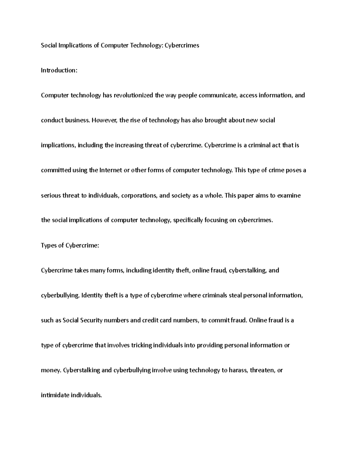 CC2 - notes - Social Implications of Computer Technology: Cybercrimes ...