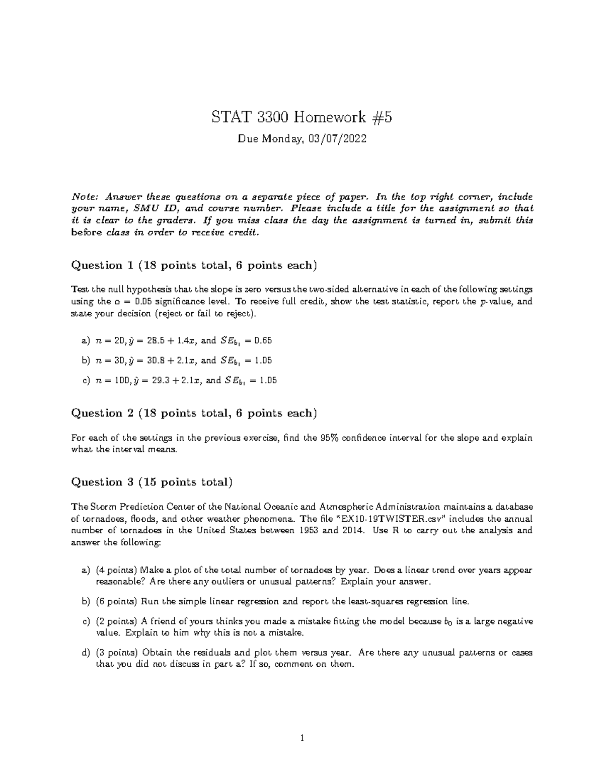 STAT 3300 Homework Due Monday - Studocu