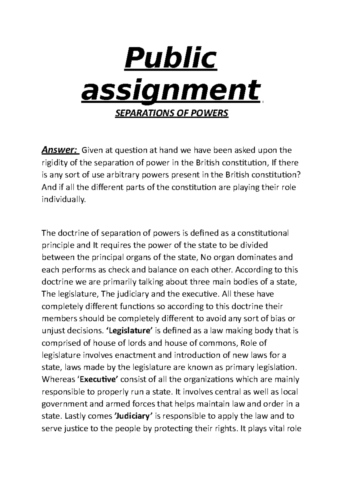 Public assignment Separations of power (Auto Recovered) - Public ...