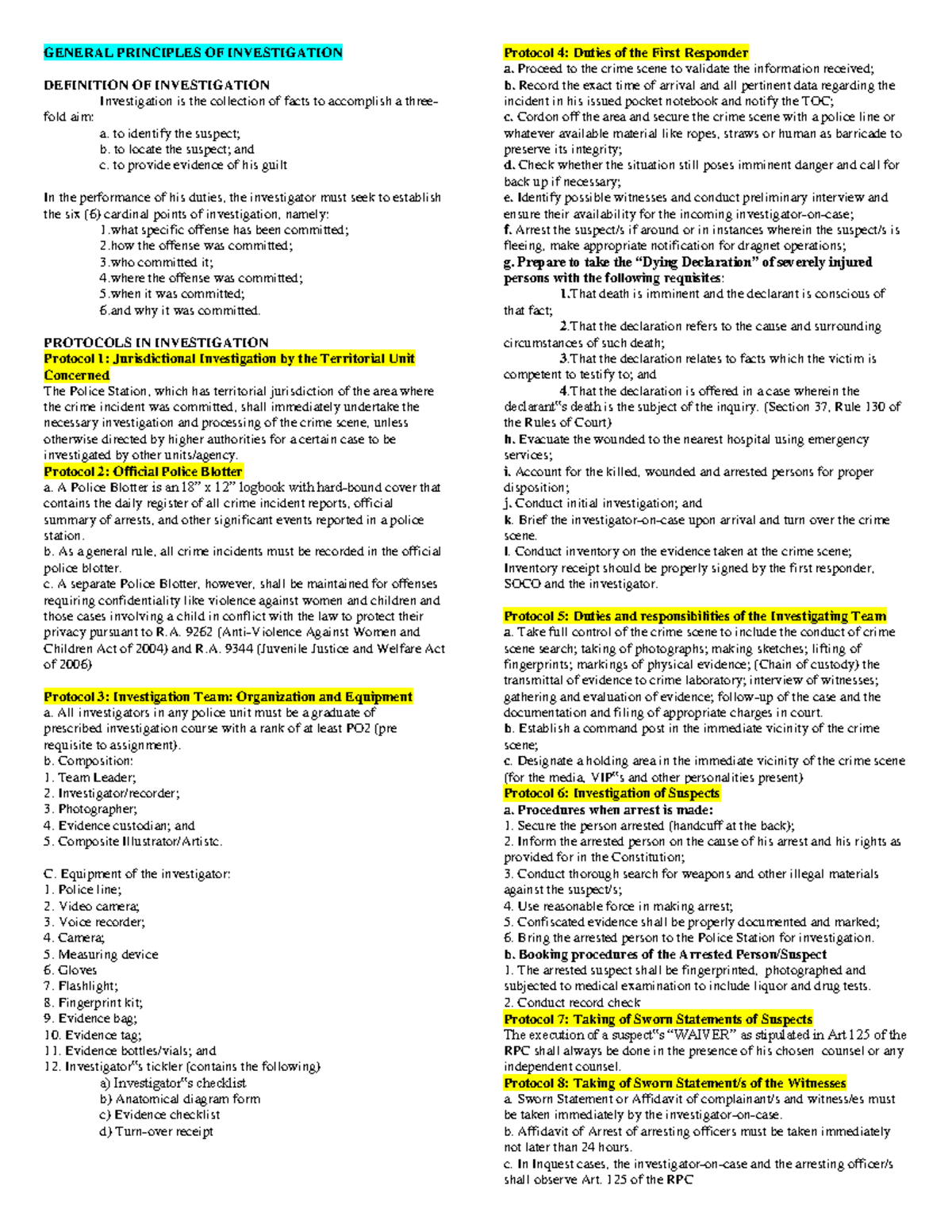 CDI-106-2PPT - CDI 106 Crime Scene Investigation - GENERAL PRINCIPLES ...