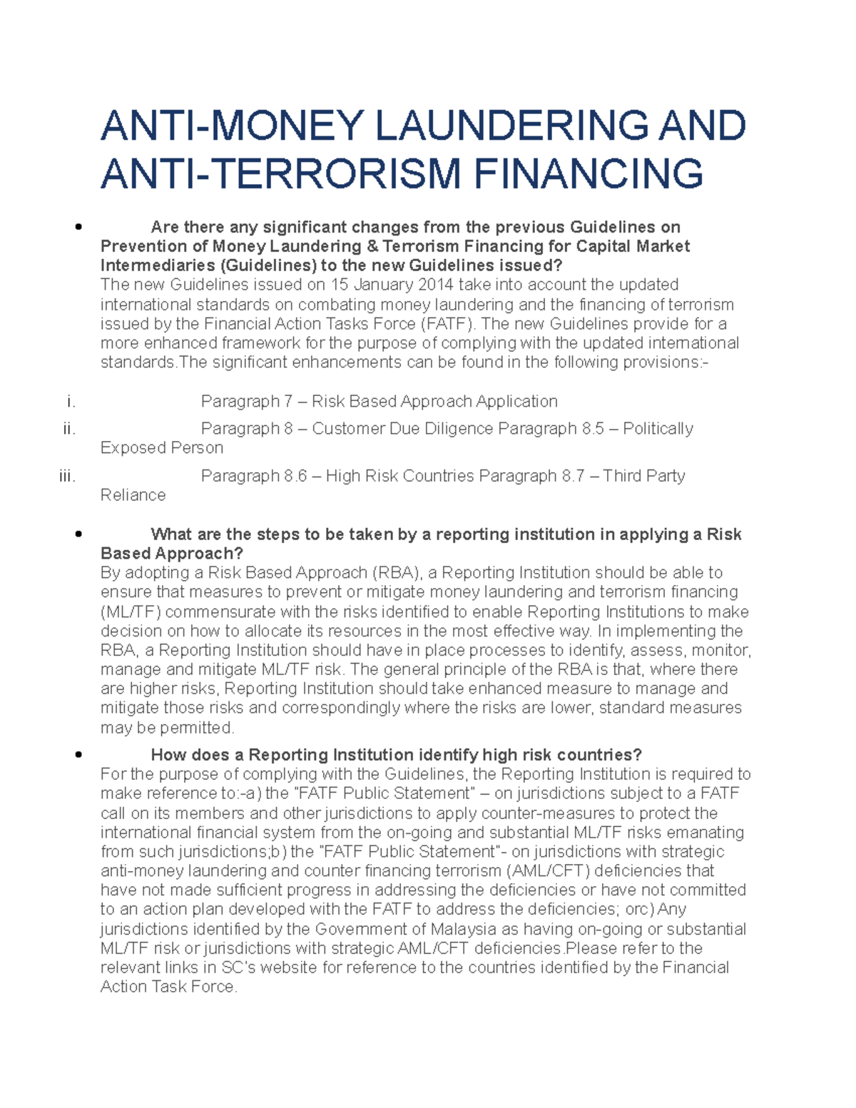 AML FAQS - ABC - ANTI-MONEY LAUNDERING AND ANTI-TERRORISM FINANCING Are ...