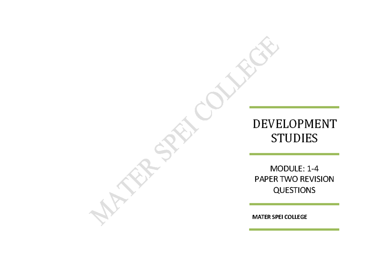 MSC Module 1-4 Dvs paper two revision questions - DEVELOPMENT STUDIES ...