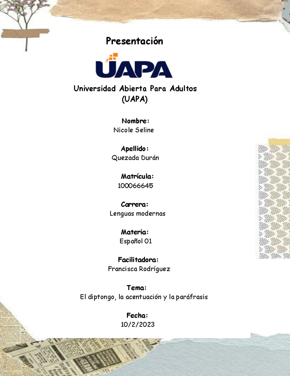 Asignacion de la cuarta semana-Español I - Presentación Universidad ...