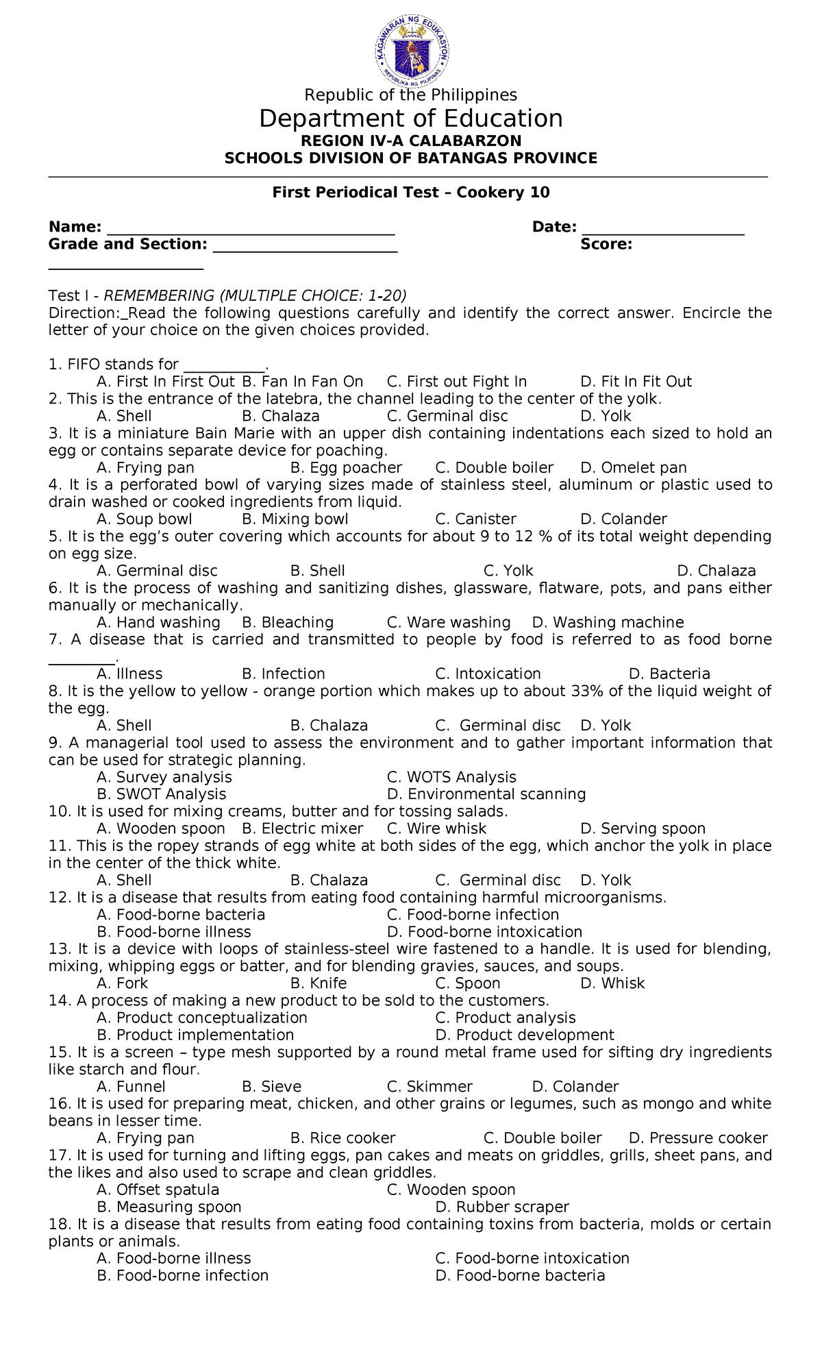 TLE 10 - Periodical, Q1 - Republic of the Philippines Department of ...