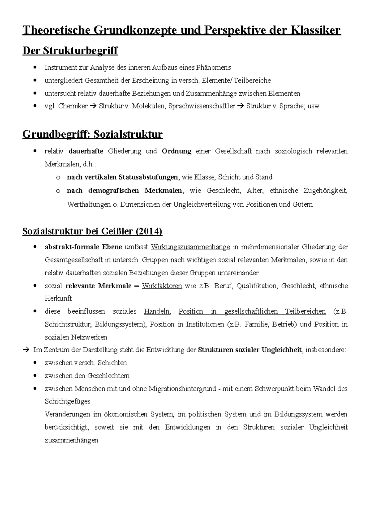 Zusammenfassung Soz Struk - Theoretische Grundkonzepte und Perspektive der Klassiker Der - Studocu