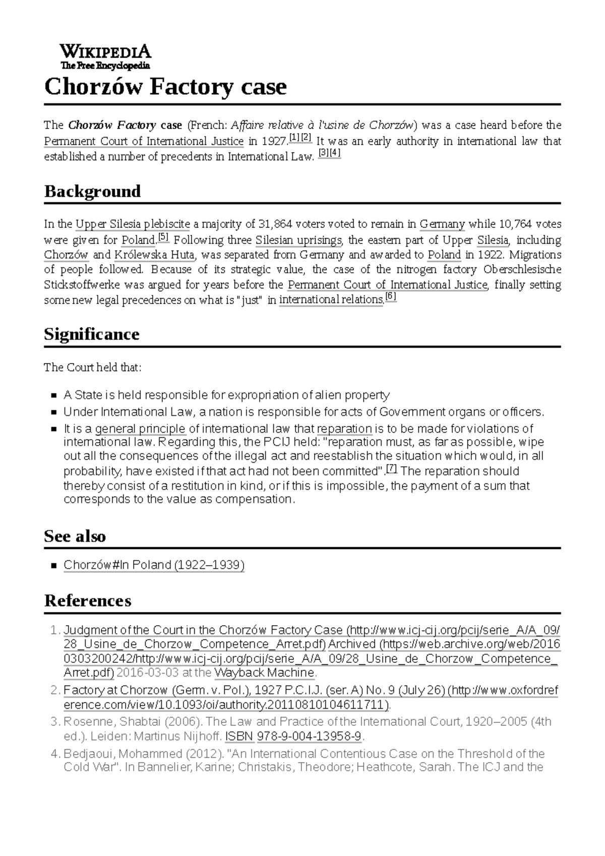 Chorzów Factory case - Chorzów Factory case The Chorzów Factory case ...