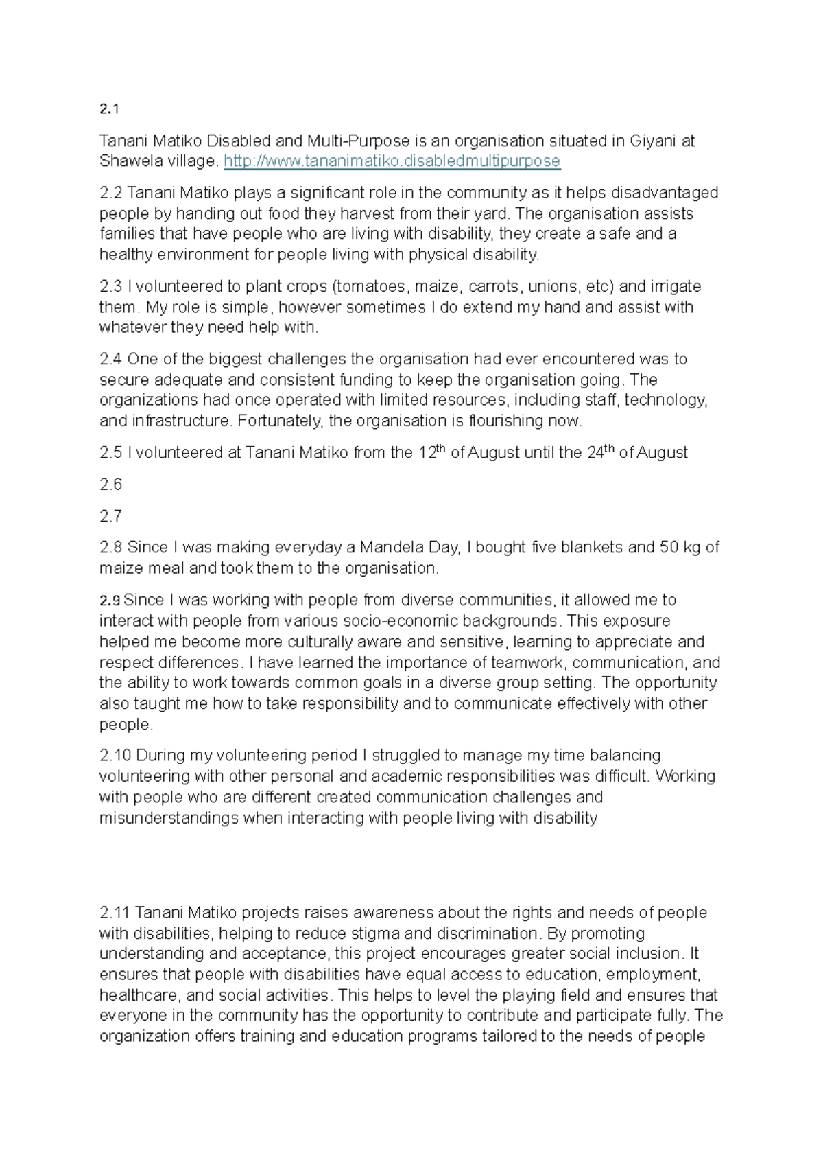 notes for assessments - Tanani Matiko Disabled and Multi-Purpose is an ...