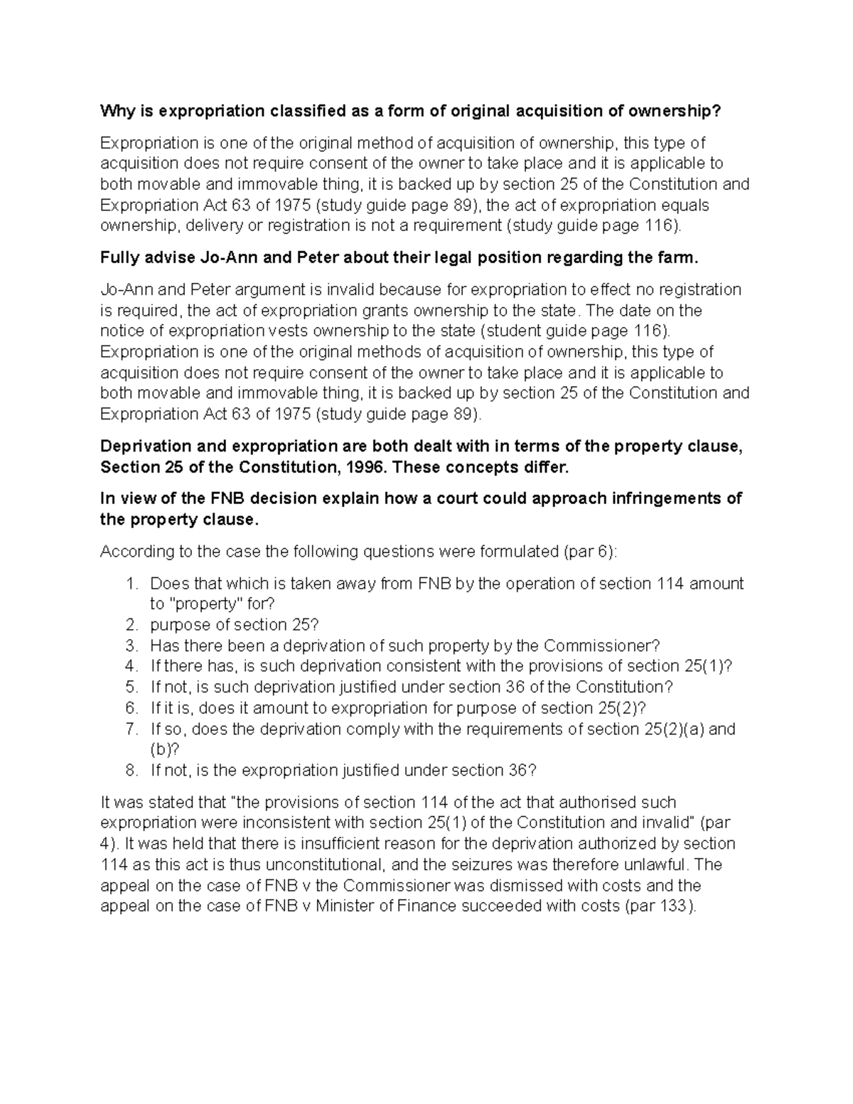 PVL3701 Exam prep - Why is expropriation classified as a form of ...