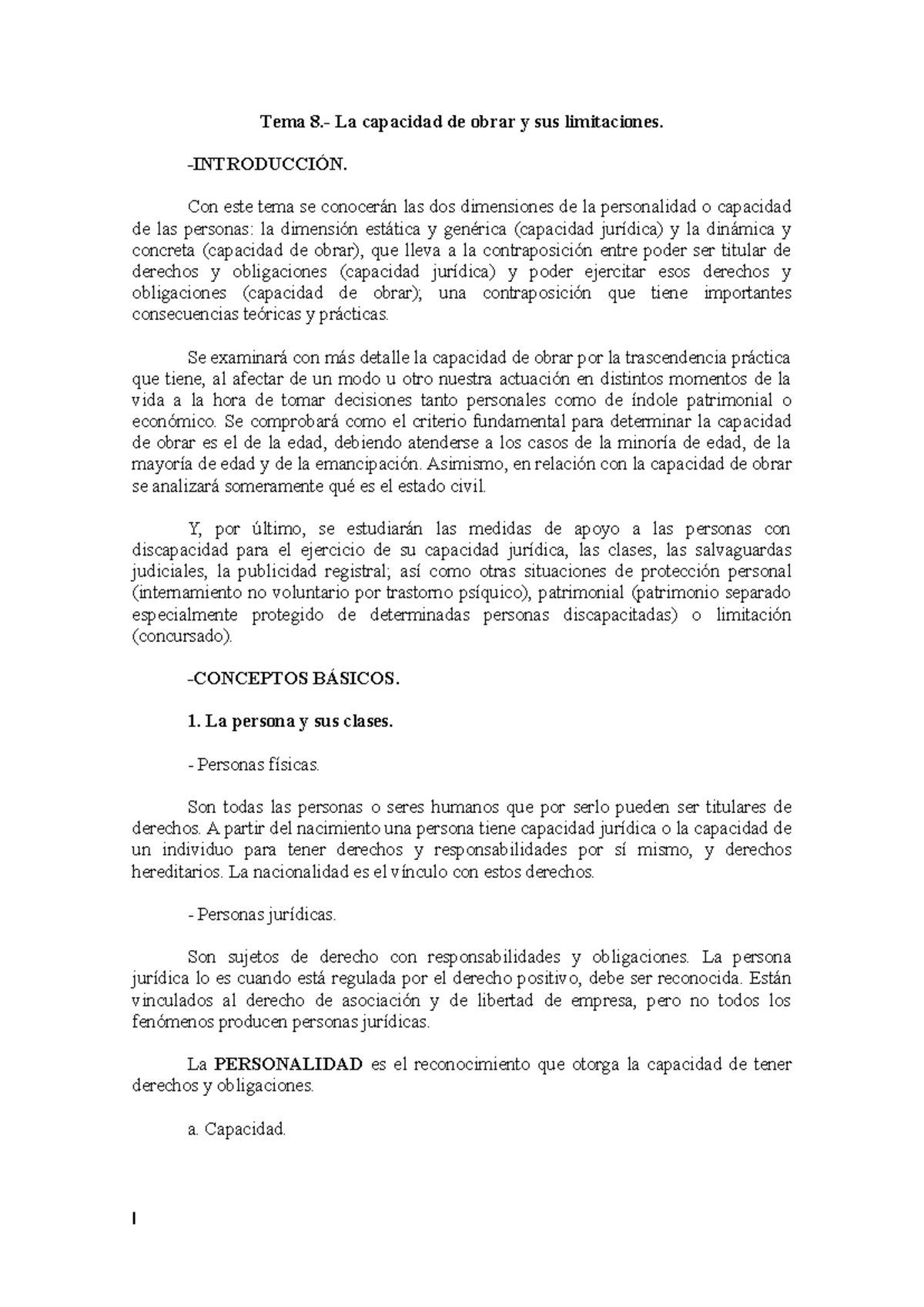 Tema 8.- La capacidad de obrar y sus limitaciones. - Tema 8.- La ...