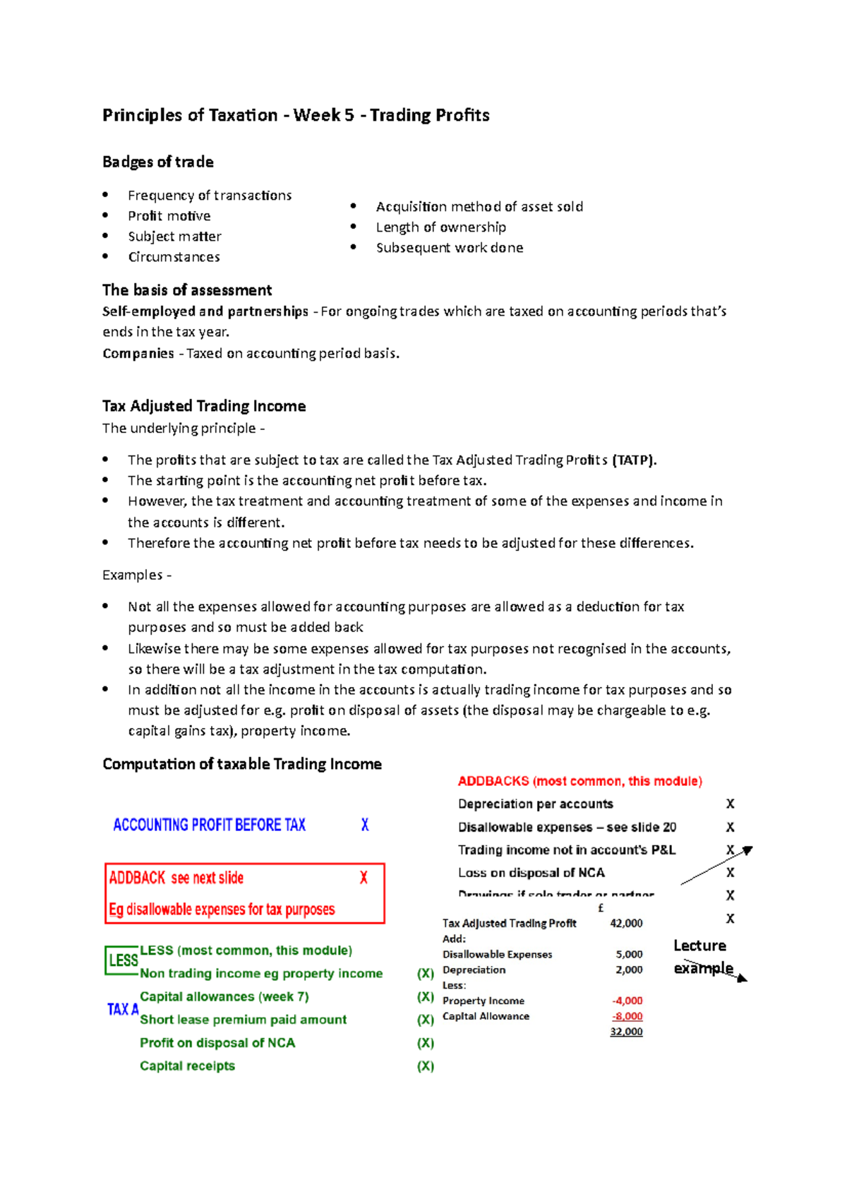 Trading Income - Lecture notes 6 - Principles of Taxation - Week 5 ...