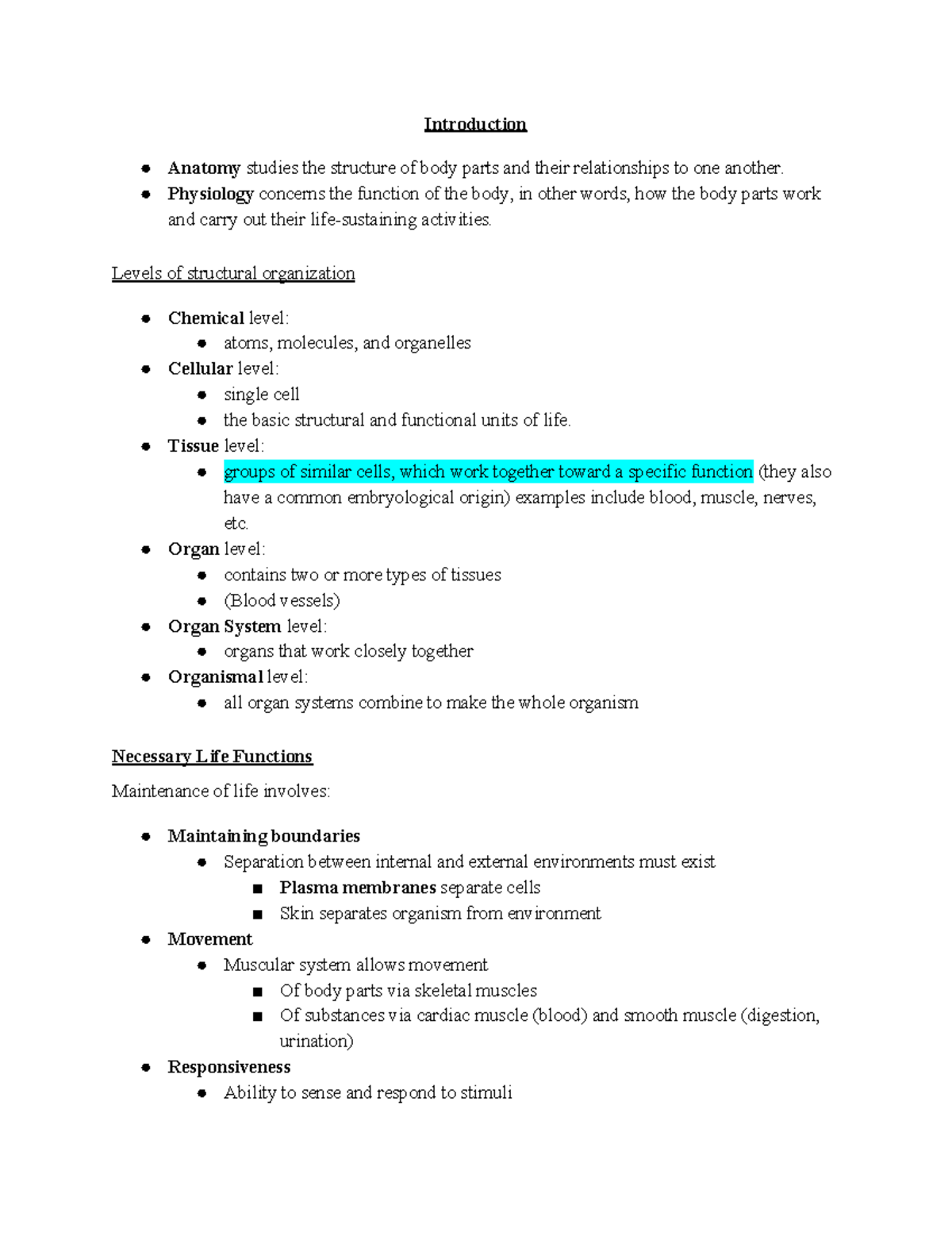 A & P - Lecture notes 1 - Introduction Anatomy studies the structure of ...