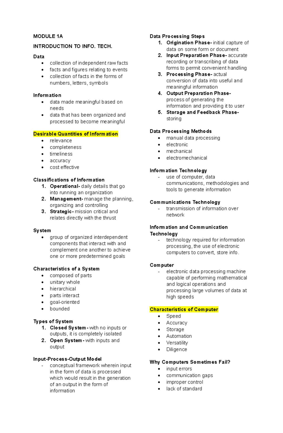Computers History - MODULE 1A INTRODUCTION TO INFO. TECH. Data ...