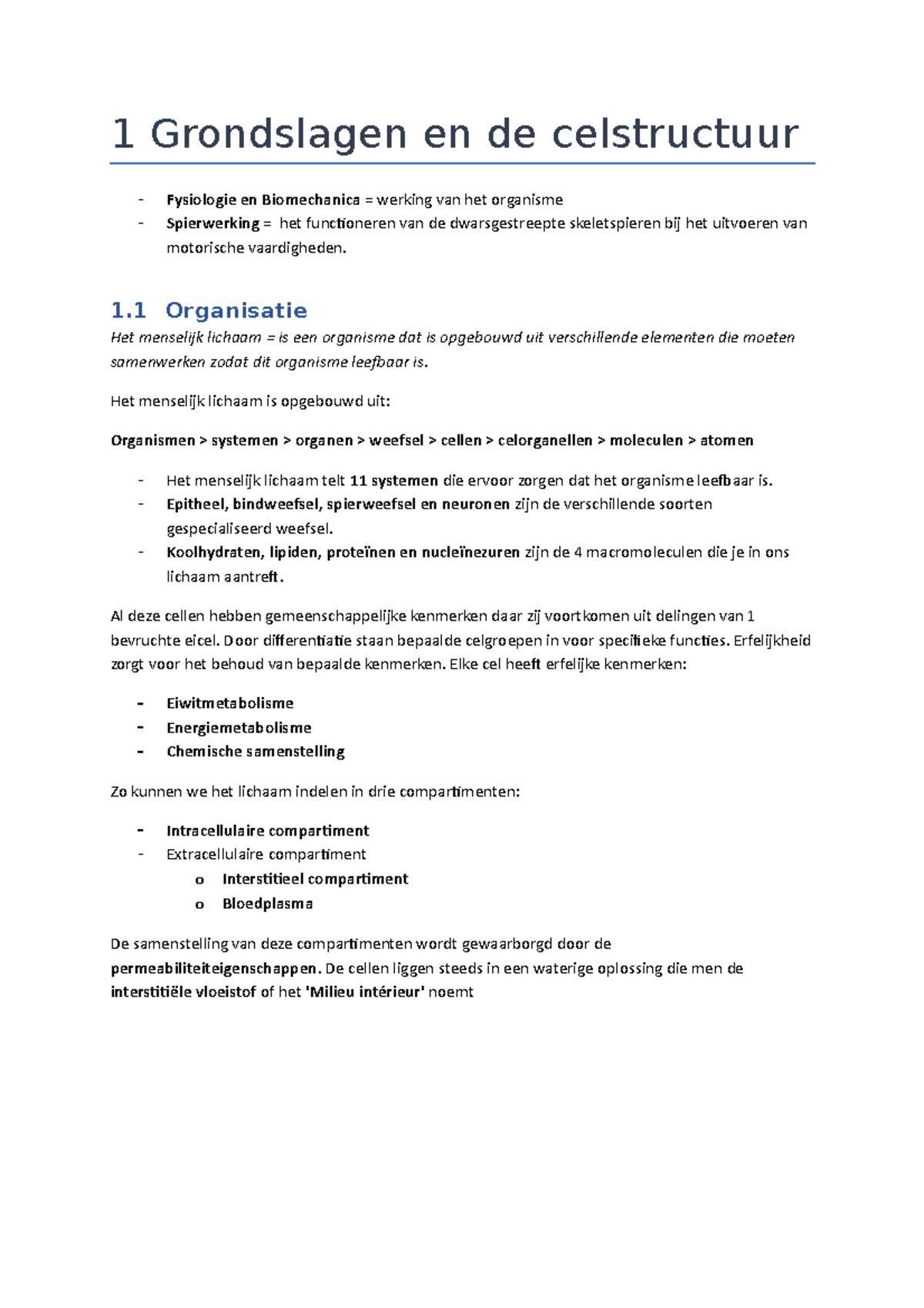 1 Grondslagen en celstructuur - 1 Grondslagen en de celstructuur ...