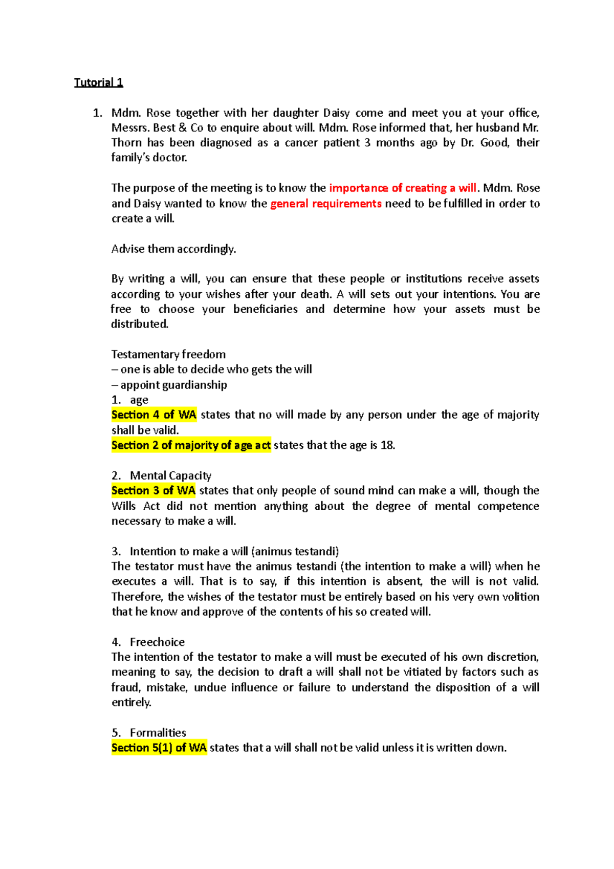 Tutorial 1 - good - Tutorial 1 Mdm. Rose together with her daughter Daisy come and meet you at ...