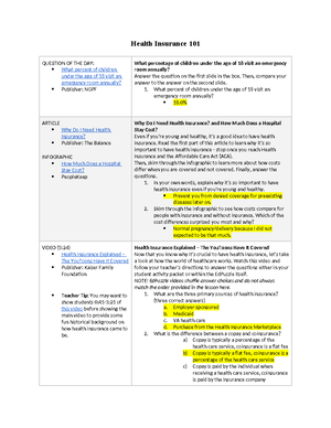Health Insurance 101 - finance - Health Insurance 101 QUESTION OF THE ...