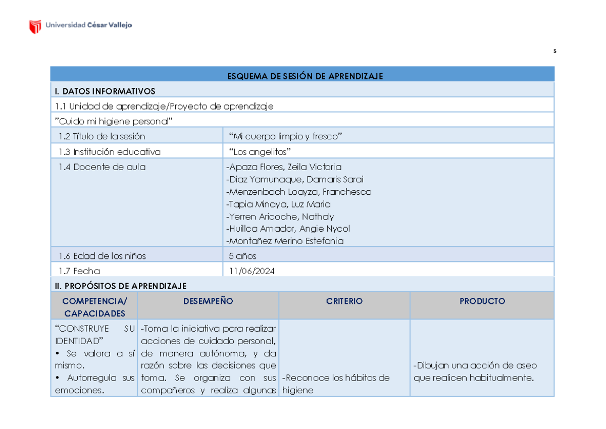 Sesion Clase EN Grupo.docx - S ESQUEMA DE SESIÓN DE APRENDIZAJE I. DATOS INFORMATIVOS 1 Unidad ...