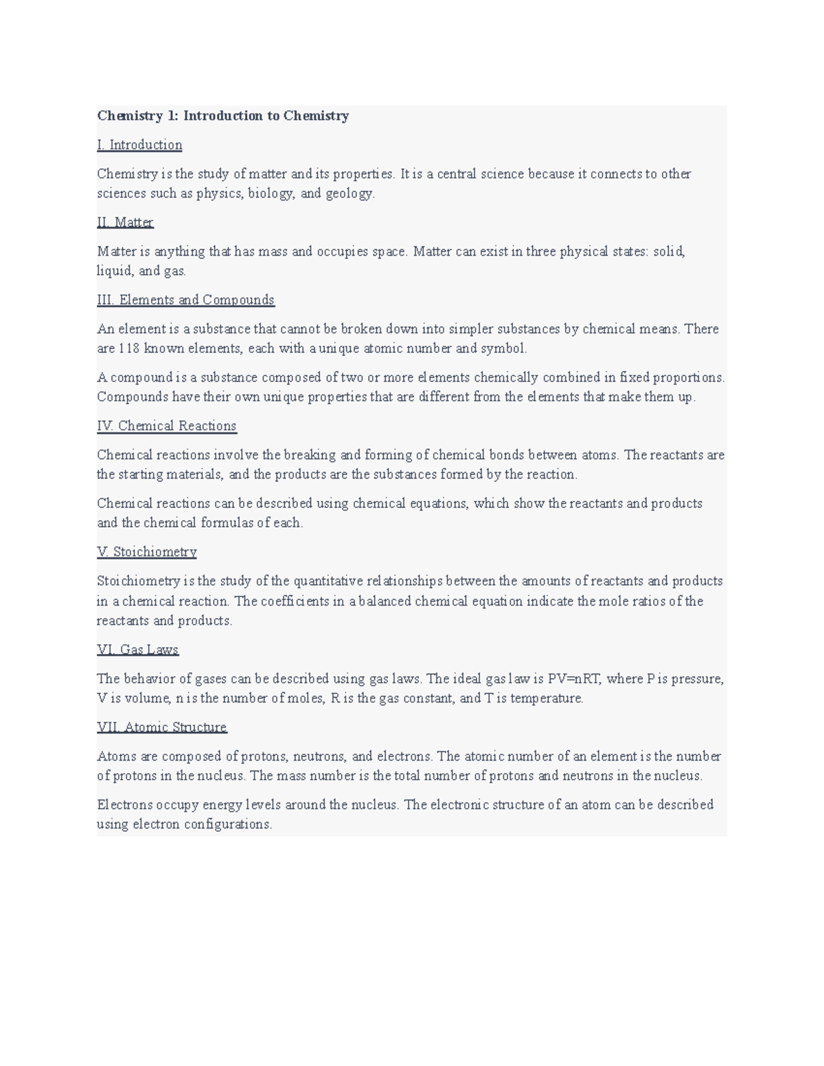 Chem 1 Notes - Overview - Chemistry 1: Introduction to Chemistry I ...