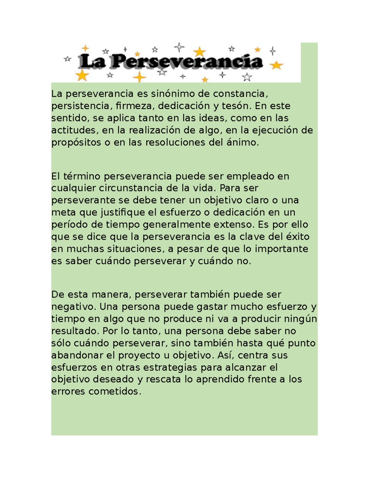 La perseverancia ensayo - En este sentido, se aplica tanto en las ideas, como en las actitudes ...
