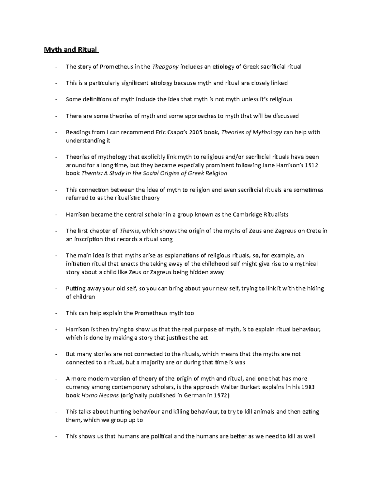 Myth and Ritual - Myth and Ritual The story of Prometheus in the ...