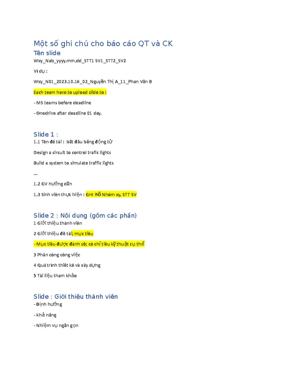 01 Một số ghi chú cho báo cáo QT và CK - Một số ghi chú cho báo cáo QT và CK Tên slide - Studocu