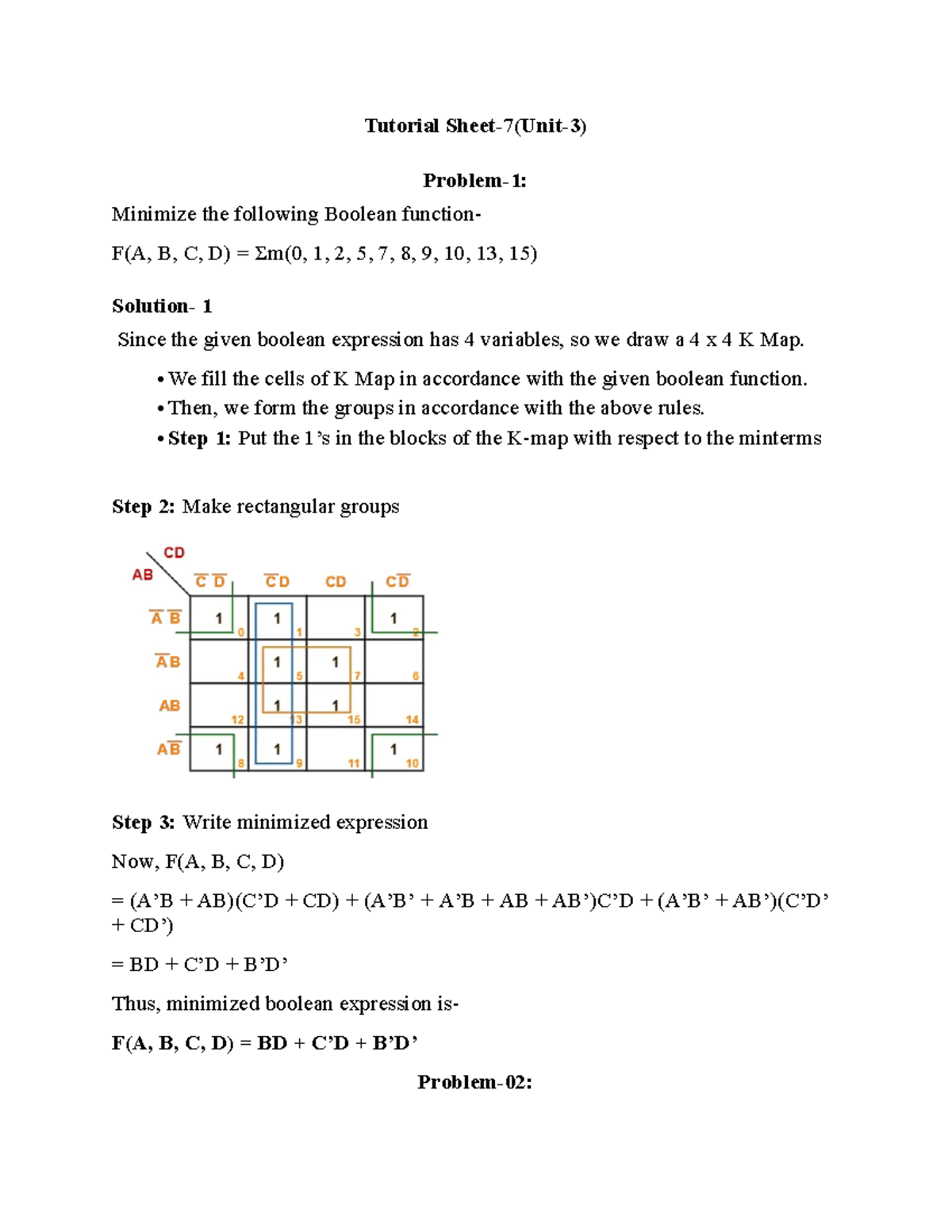 Tutorial Sheet 7 Unit 3 - Tutorial Sheet-7(Unit-3) Problem-1: Minimize ...
