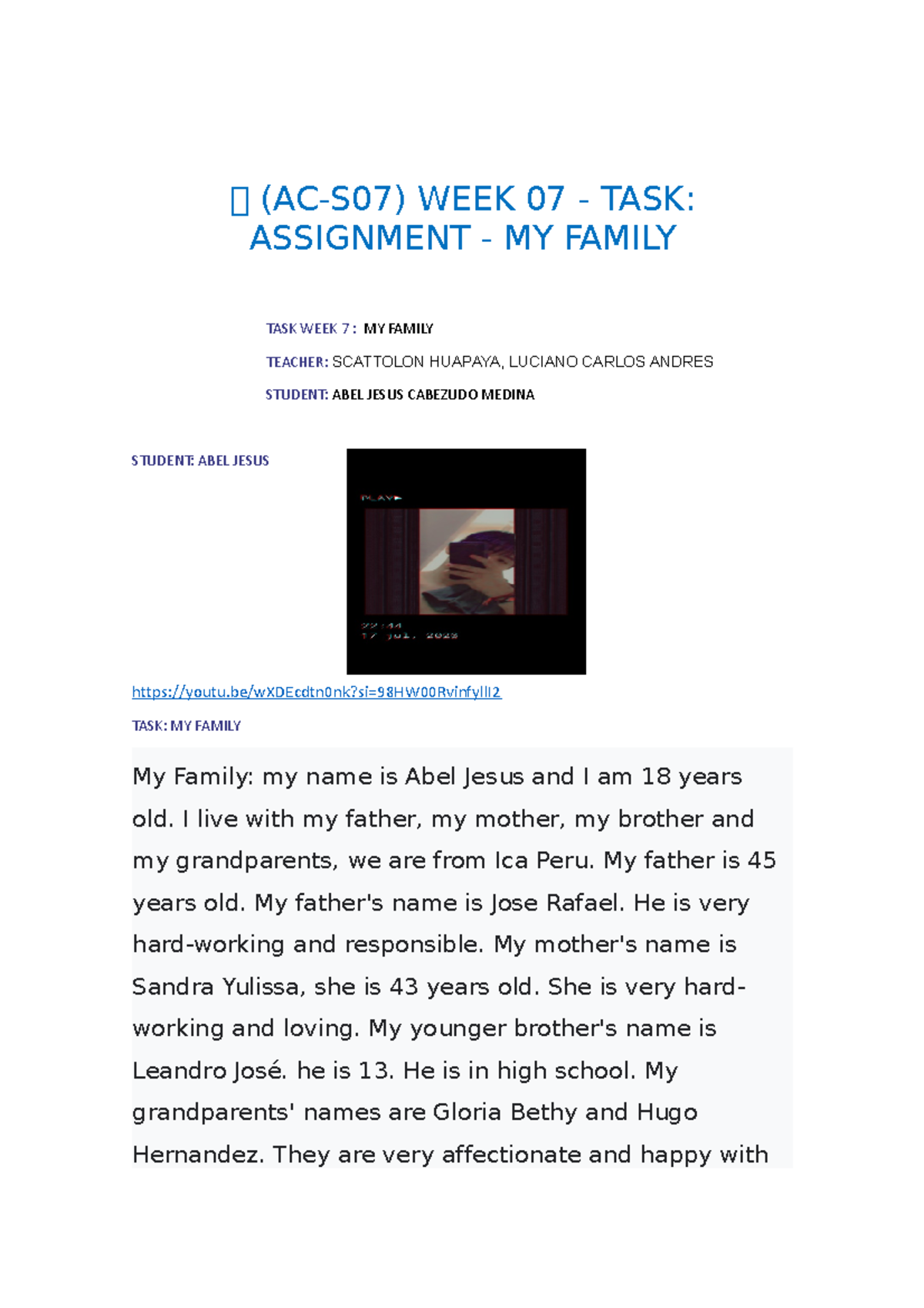 Semana 7 - ayudaaa - 🐀 (AC-S07) WEEK 07 - TASK: ASSIGNMENT - MY FAMILY TASK WEEK 7 : MY FAMILY ...