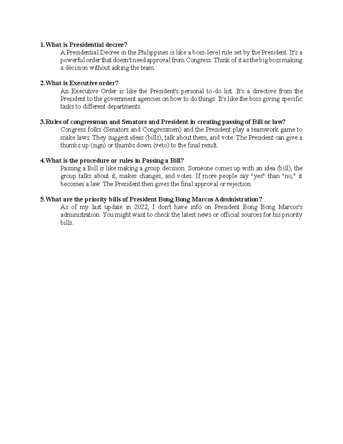 Government - 1.What is Presidential decree? 2.What is Executive order ...