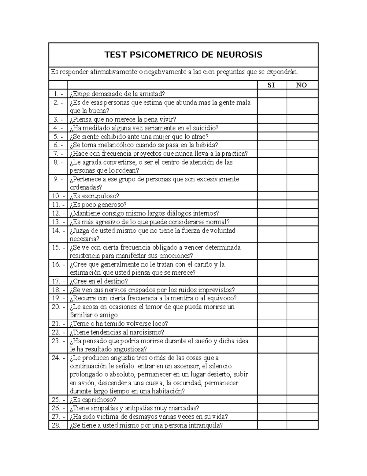 Test - Test Psicometrico De Neurosis - TEST PSICOMETRICO DE NEUROSIS Es ...
