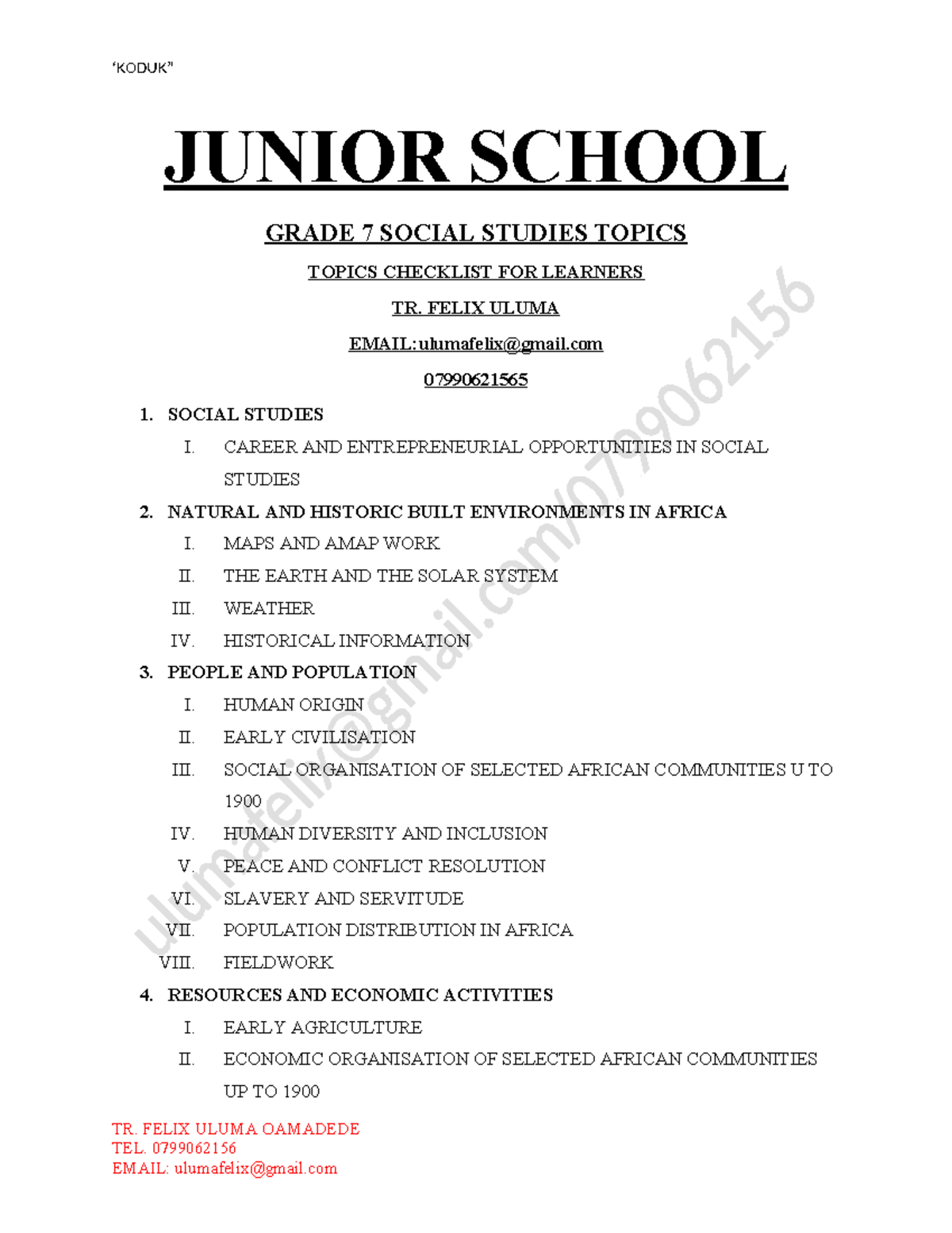1ST Social Studies FOR JSS 2024 - JUNIOR SCHOOL GRADE 7 SOCIAL STUDIES ...