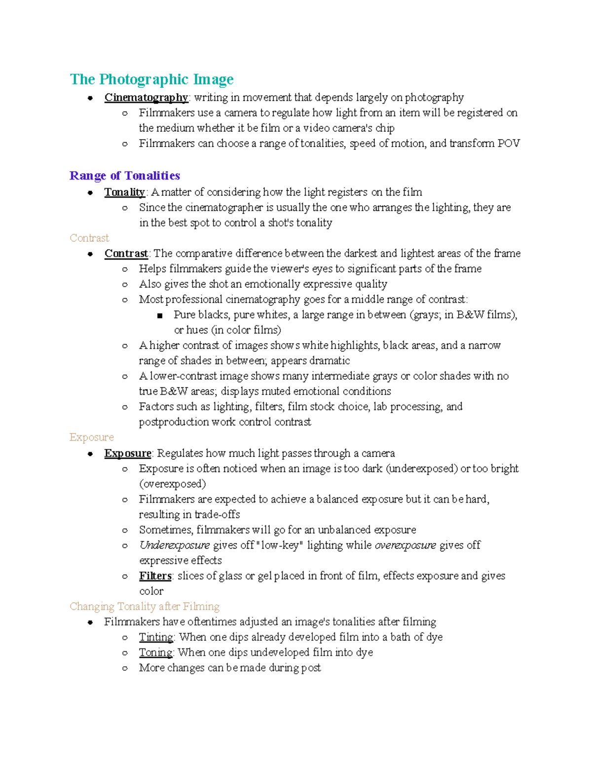 Ch. 5 Notes: Cinematography - The Photographic Image Cinematography ...