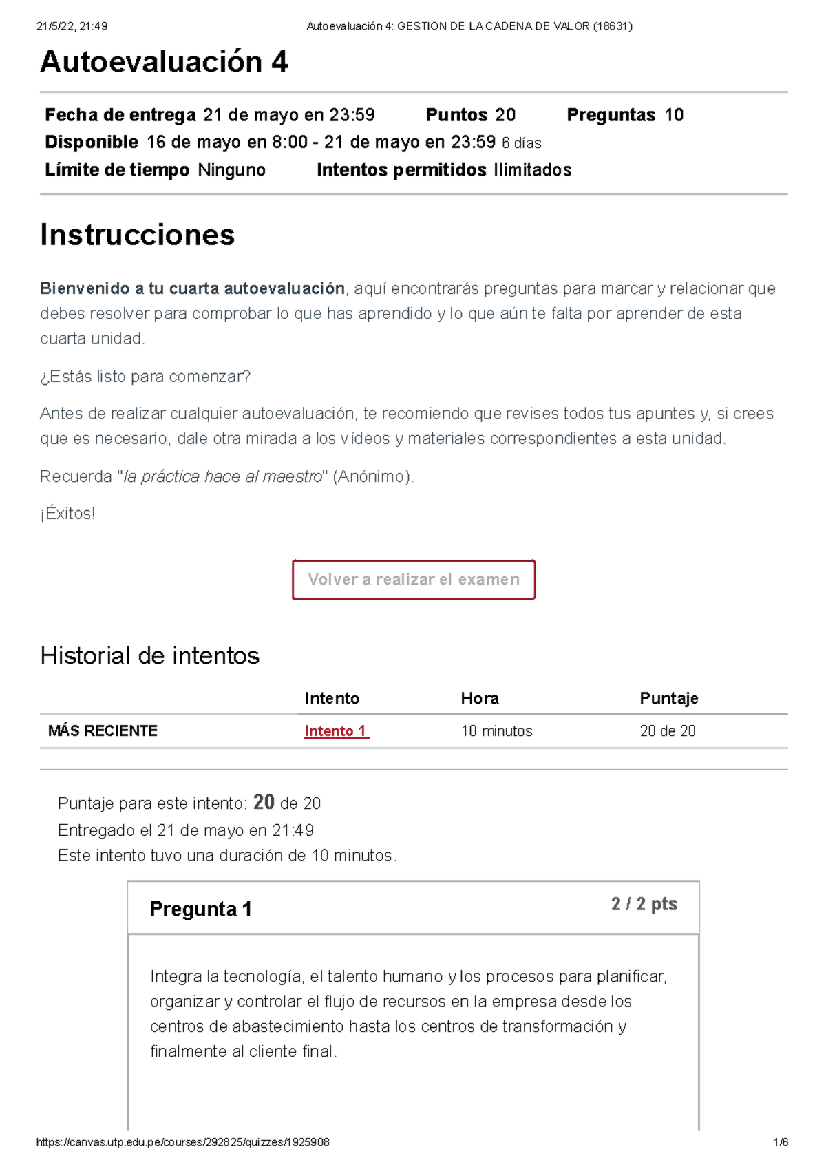 Autoevaluación 4 Gestion DE LA Cadena DE Valor (18631) - Autoevaluación 4 Fecha de entrega 21 de ...