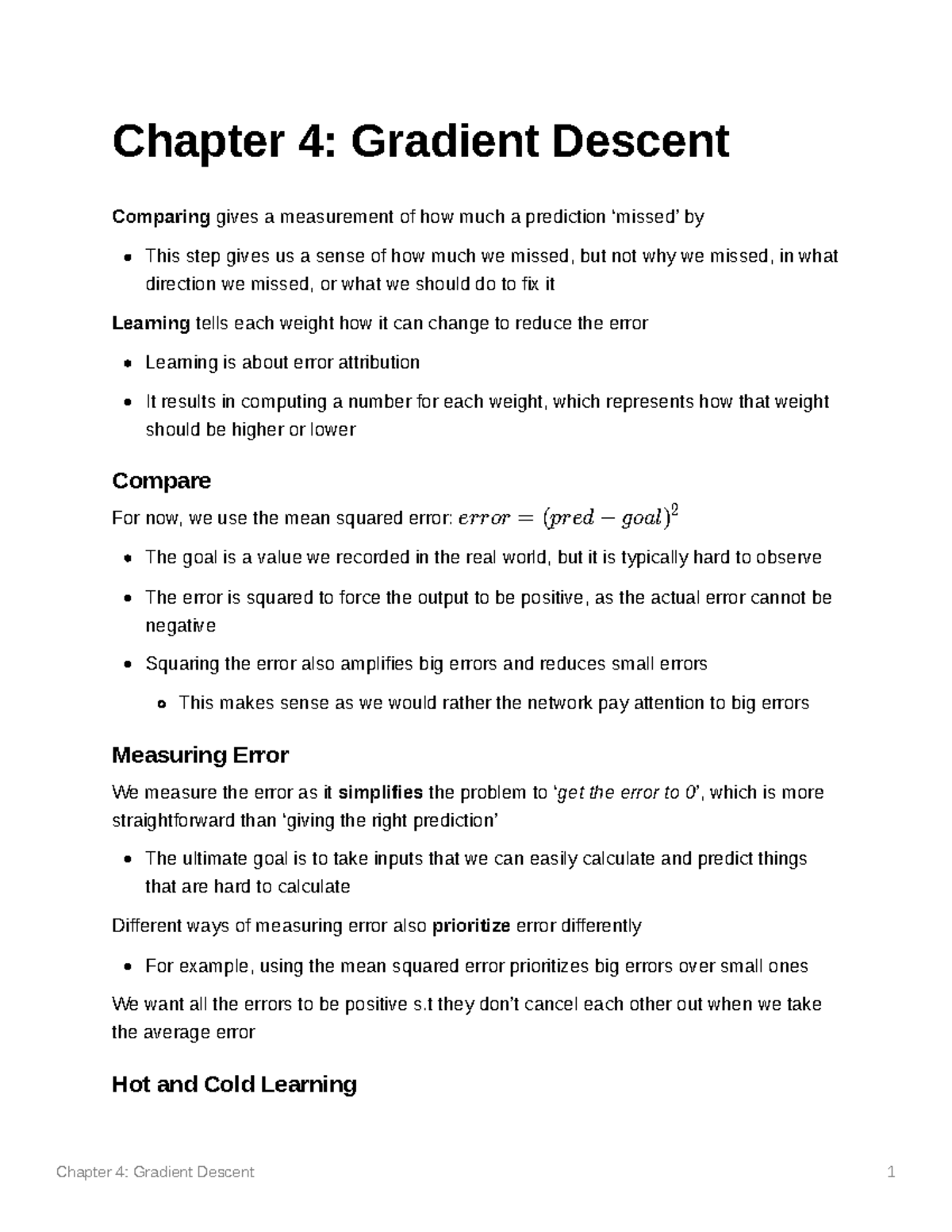 Intro to Gradient Descent - Chapter 4: Gradient Descent Comparing gives a measurement of how ...