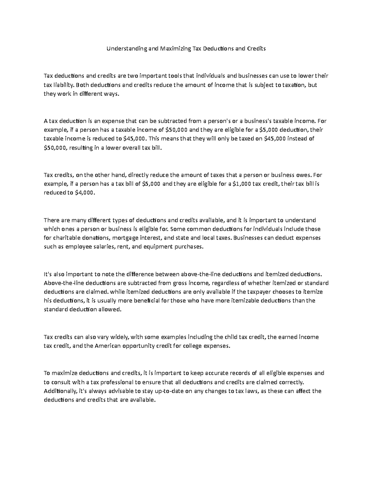 Understanding and Maximizing Tax Deductions and Credits - Both ...