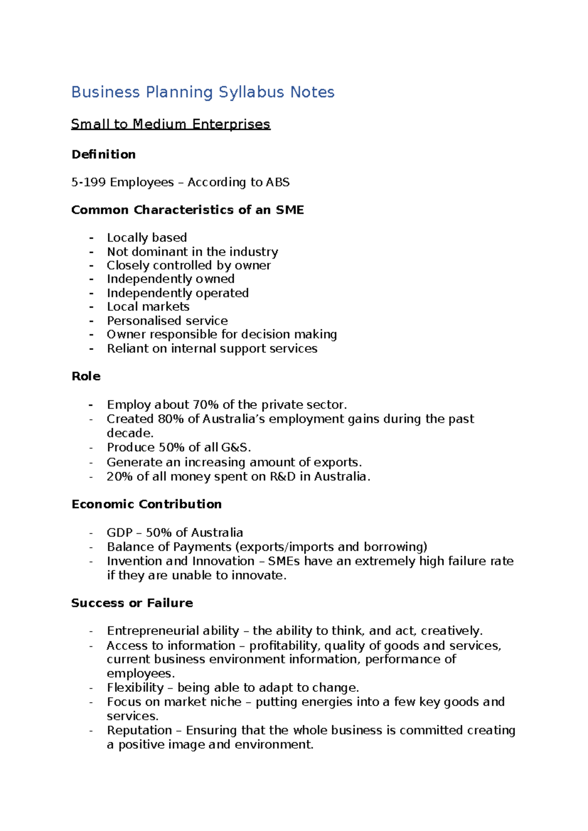 Syllabus Notes - Business Planning - Business Planning Syllabus Notes ...