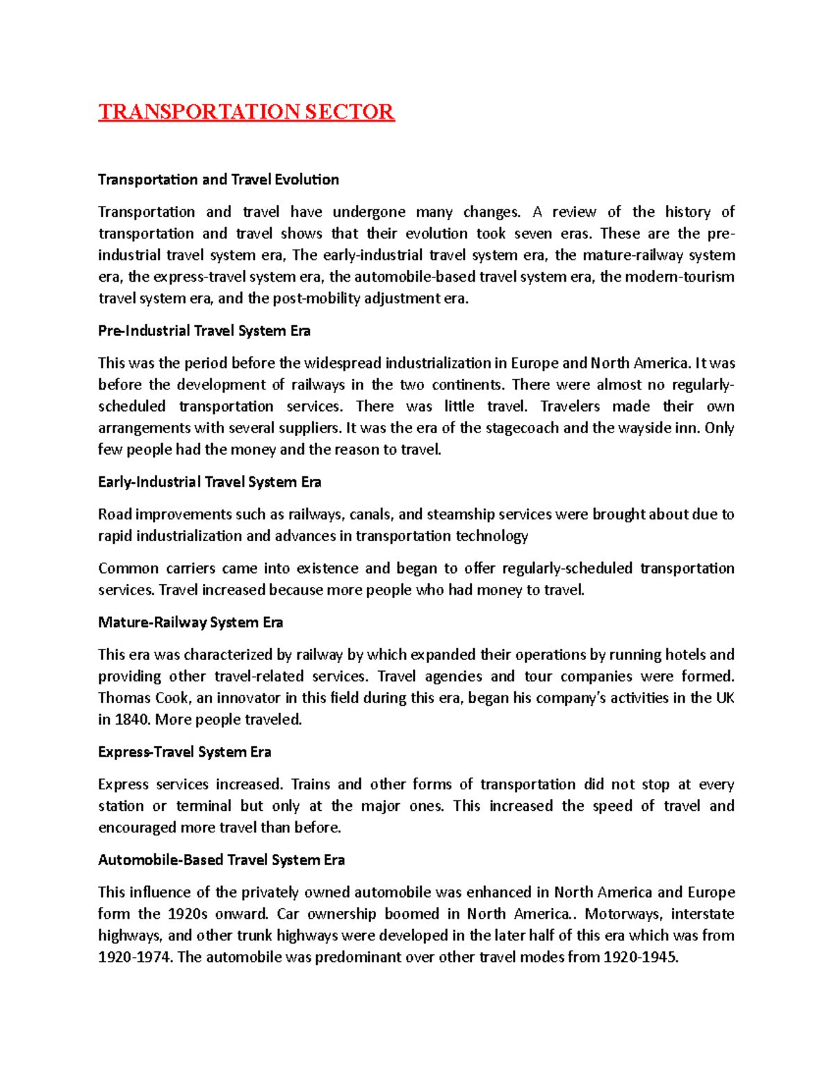 Transportation Sector - TRANSPORTATION SECTOR Transportation and Travel ...